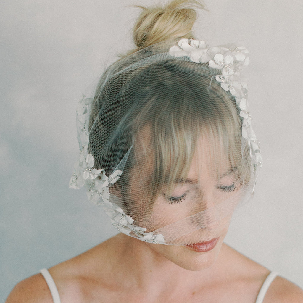 tulle Bandeau veil hand painted and beaded - style 22019 – Nestina ...